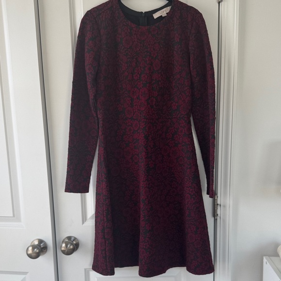 LOFT | Dresses | Loft Burgundy And Black Floral Long Sleeve Dress ...